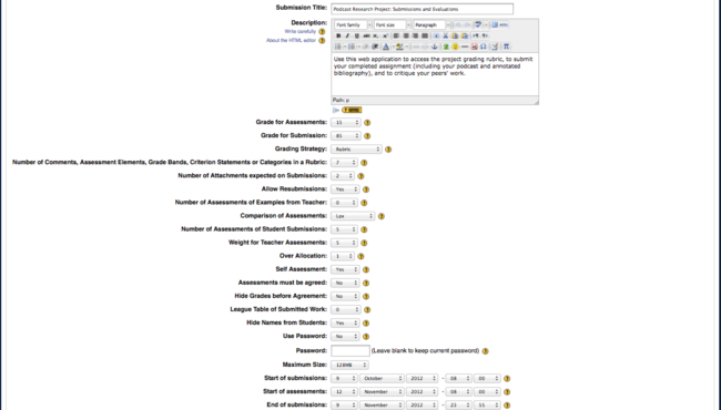 Moodle Workshop Editor view