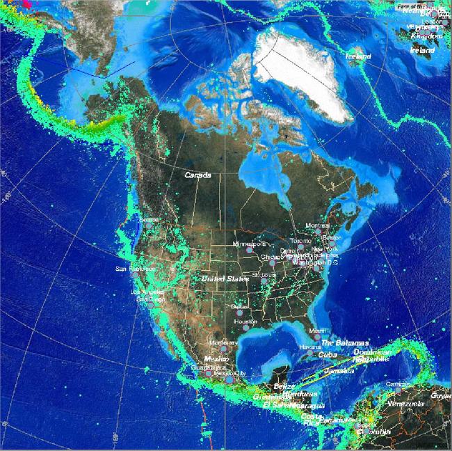 Earthquake Epicenters - NA and CA