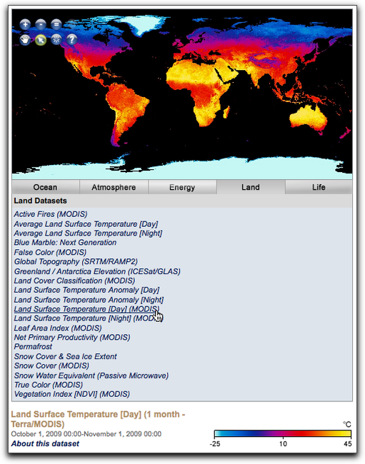 land surface temperature map selected