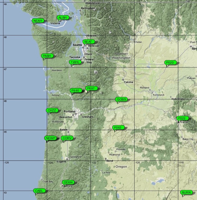 Cascadia Map with GPS Stations
