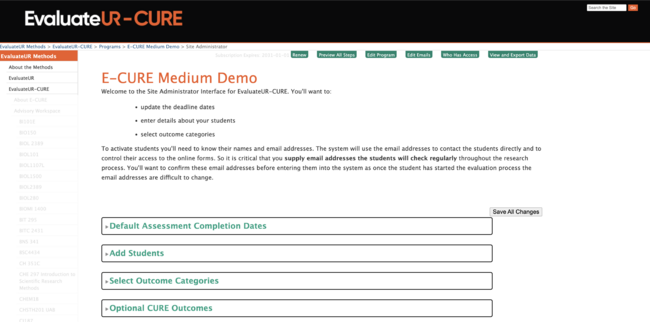 E-CURE Dashboard screenshot