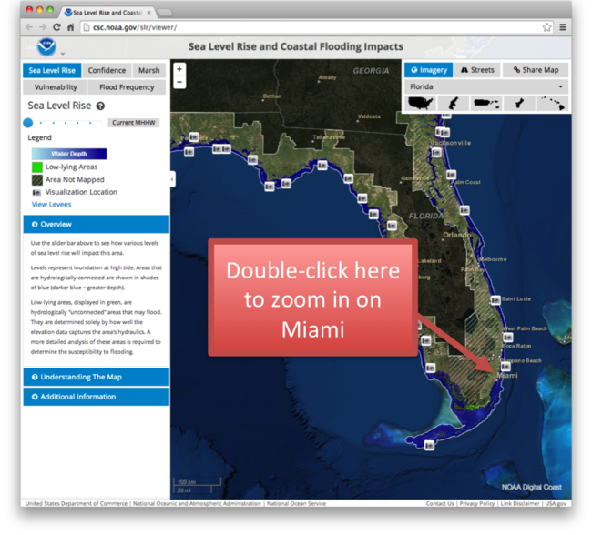 Screen shot NOAA Sea Level Rise website, Florida.