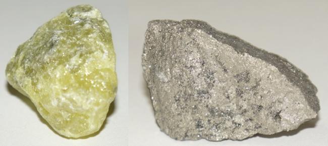 Photo of native sulfur and pyrite