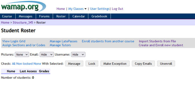 screencapture of Wamap import students webpage