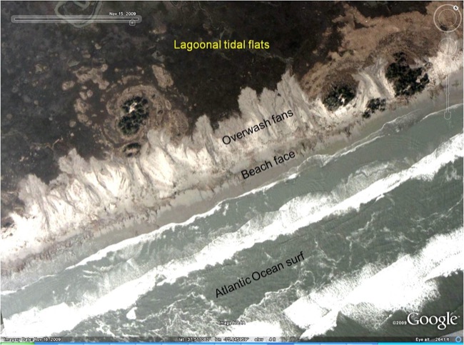 Aerial photo of Parramore Island, Virginia.