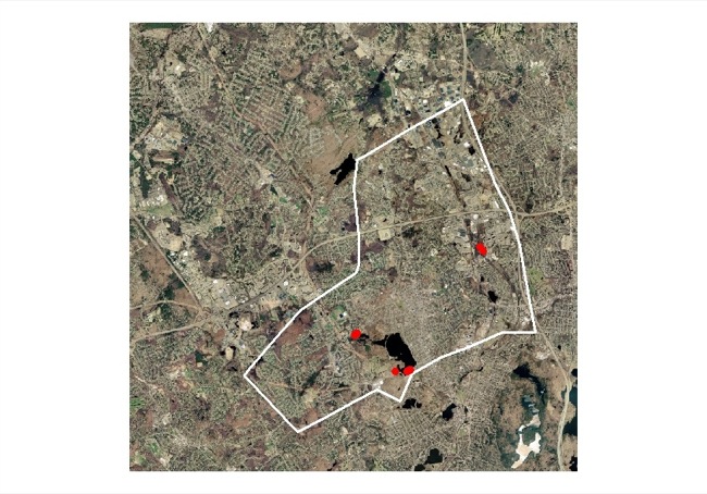 Outline of Woburn on aerial photo coverage